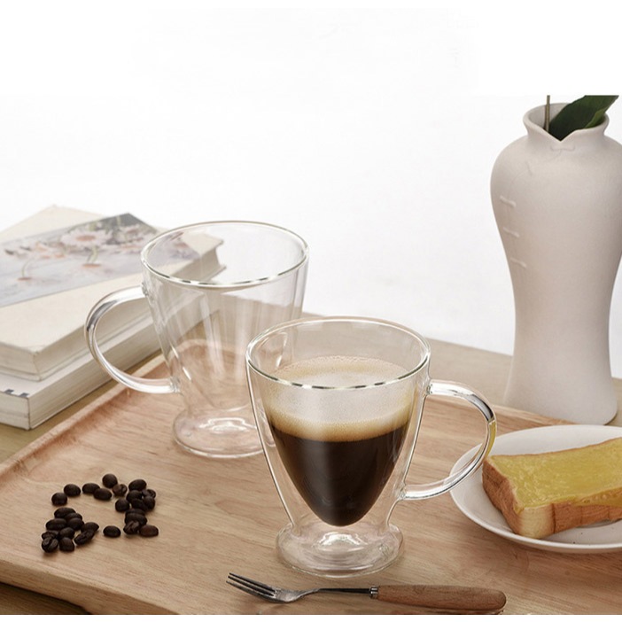 GPZB215-300 Deli Double wall Clear Glass Mug for Coffee & Tea with High ...