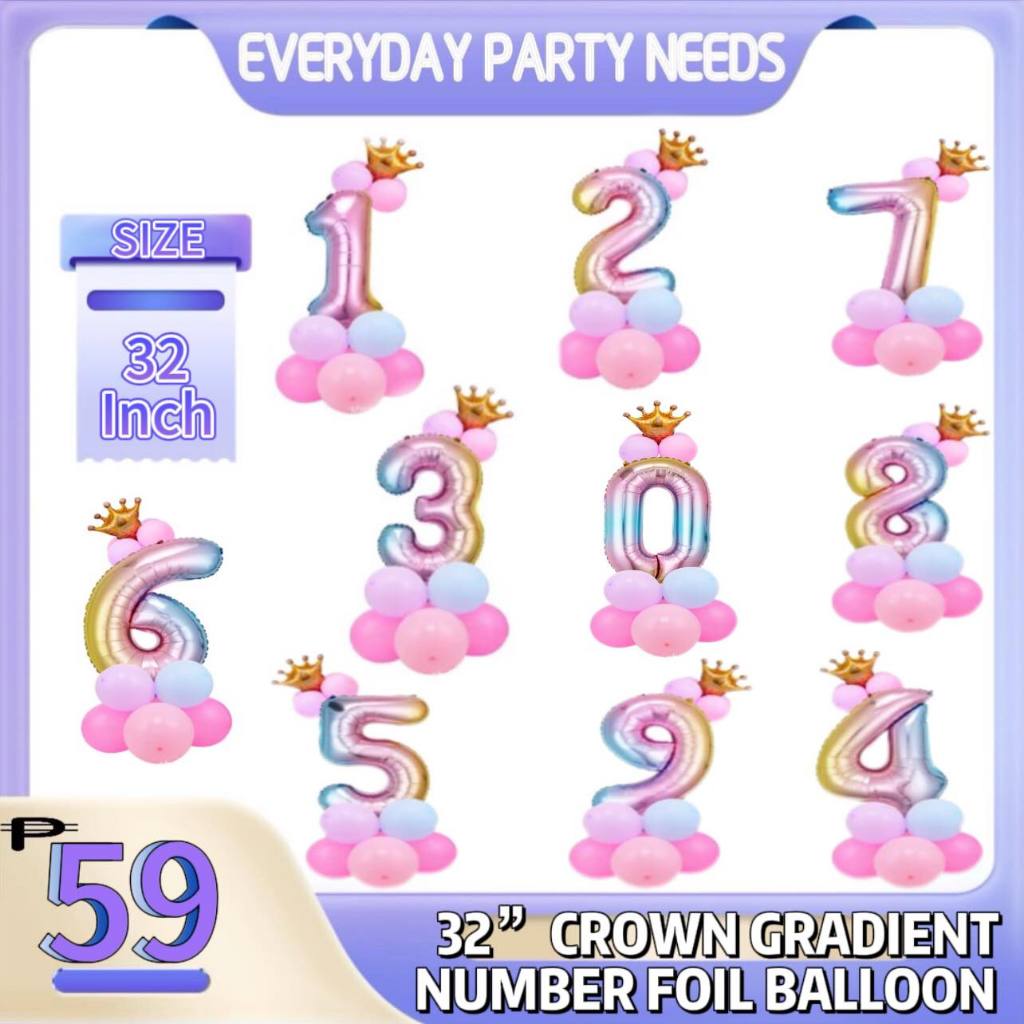 32inch Crown Number Foil Set Balloons Latex Combination Balloons Party ...