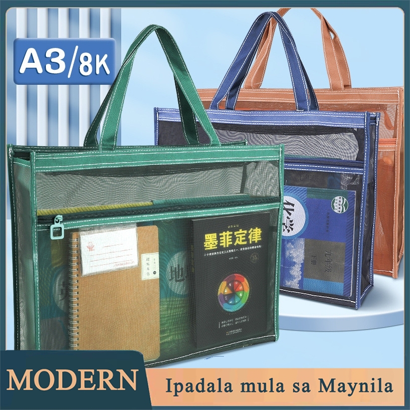 A3 File Bag Double Large Storage Zipper Mesh Bag Envelope Student ...