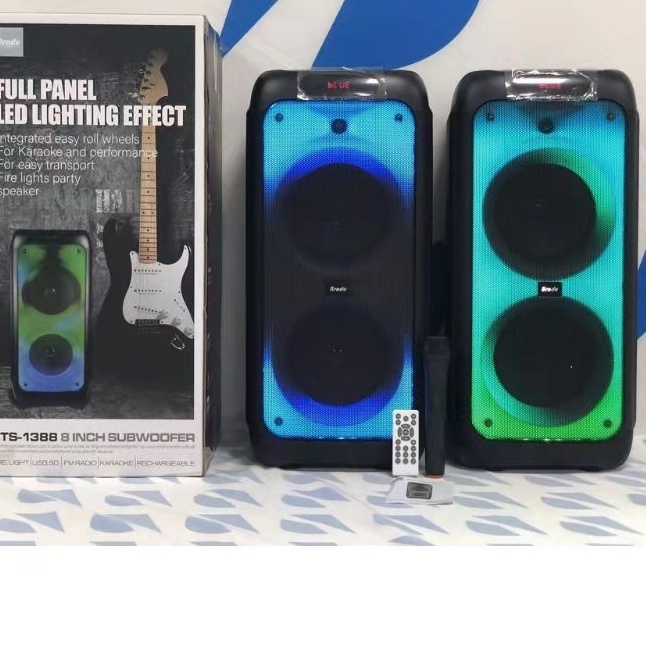 BTS 1388 Wireless Dual Subwoofer Bluetooth Speaker With Wireless Mic ...