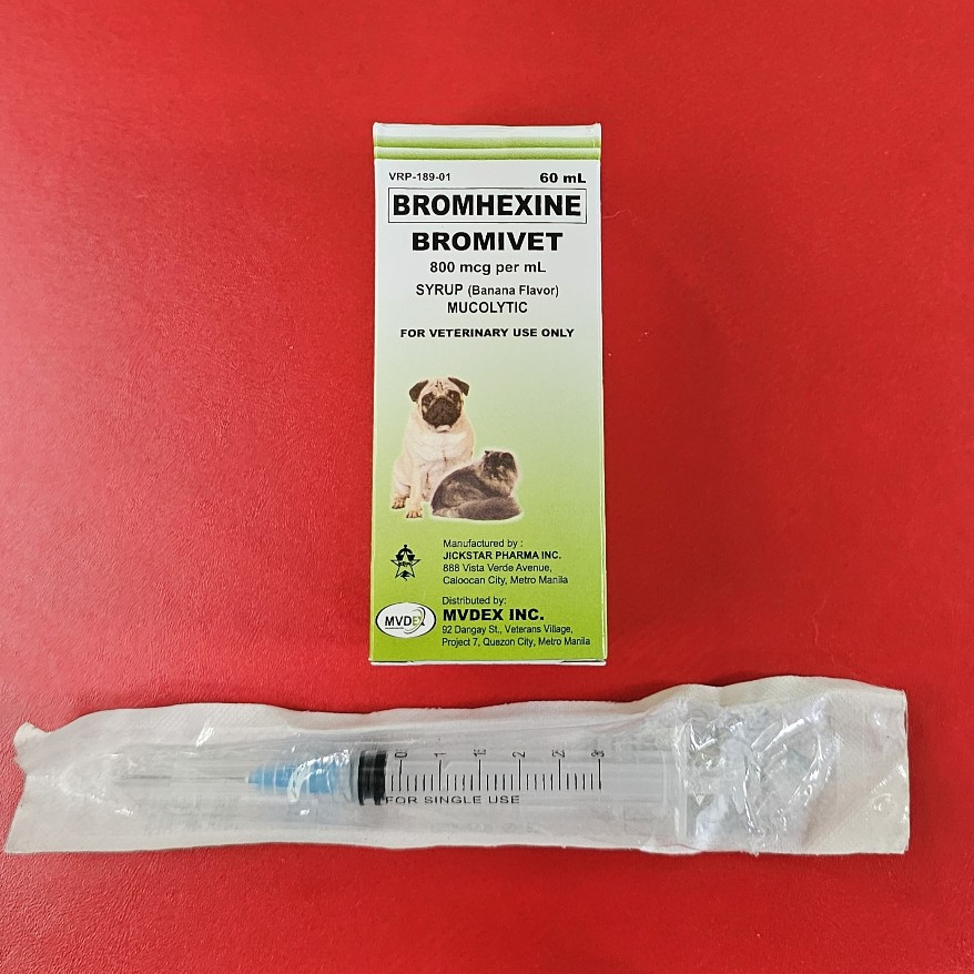 Bromivet (Bromhexine) Mucolytic Syrup for Pets 60ML with Free Syringe ...
