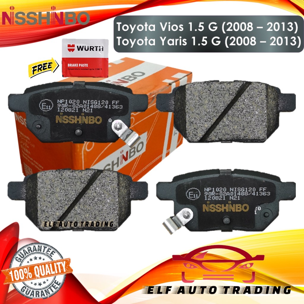 Genuine Nisshinbo Rear Brake Pads with SHIMS for Toyota Vios 1.5 G ...