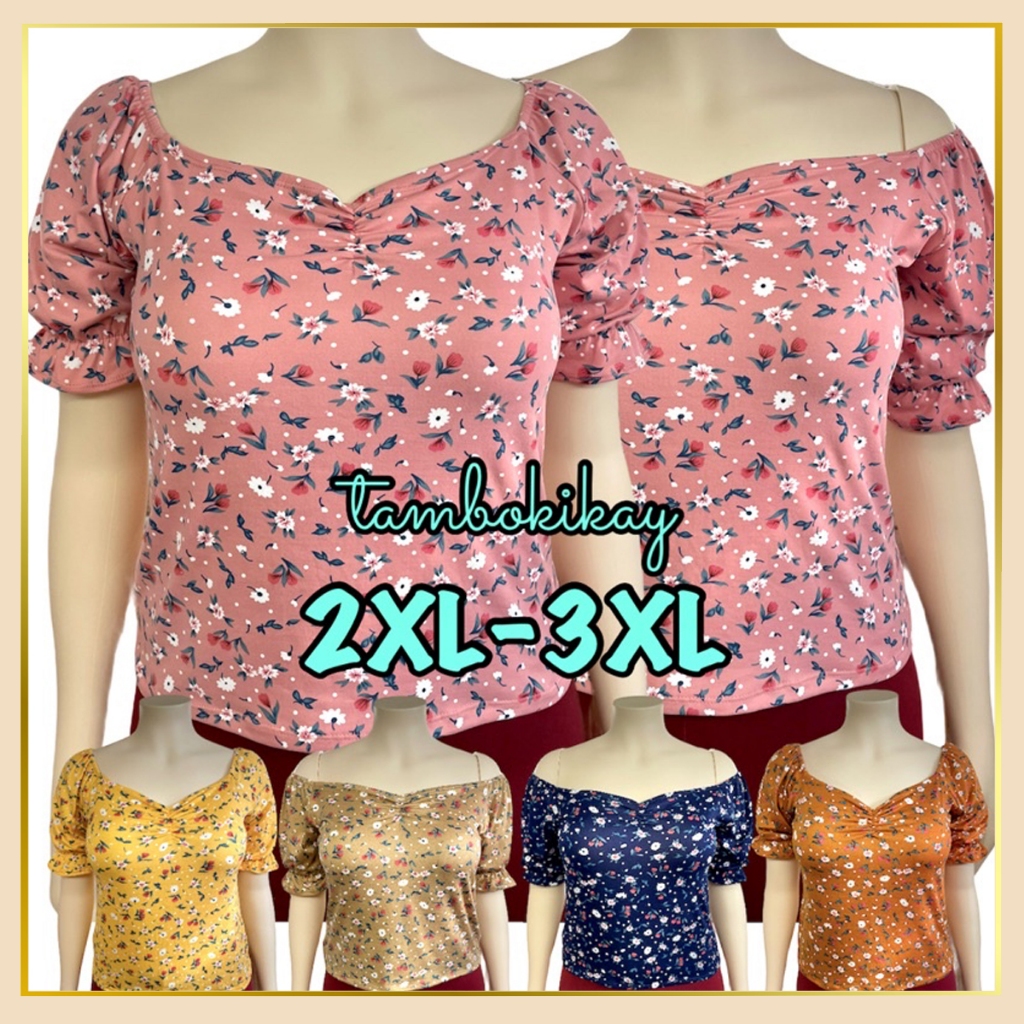 2XL-3XL PLUS SIZE - FLORAL PUFF BLOUSE (TWO WAYS TO WEAR) | Shopee Philippines
