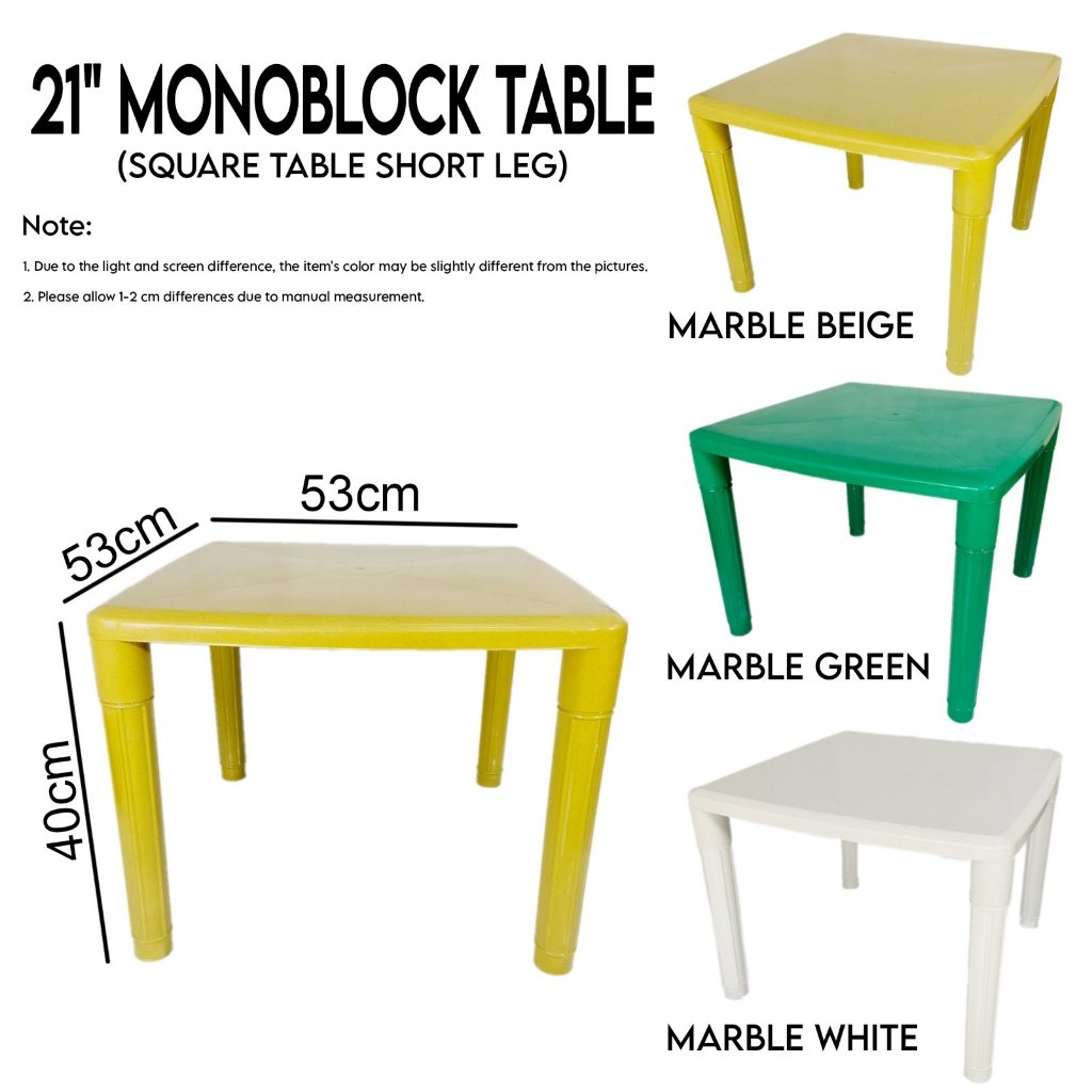 21” INCH MONOBLOCK TABLE PLASTIC SQUARE TABLE / LAMESA / STURDY COFFEE ...