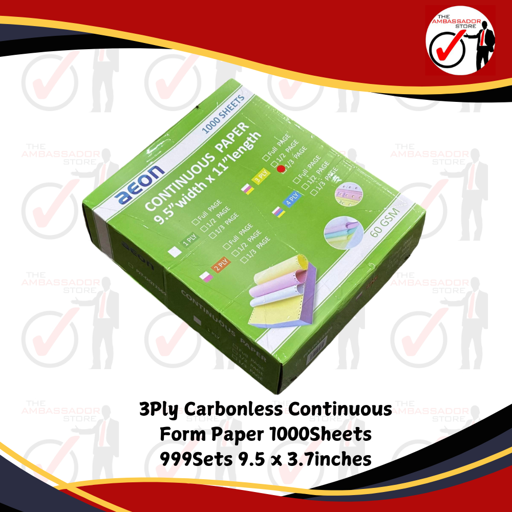 AEON 3Ply Carbonless Continuous Form Paper 1/3Pages 1000Sheets 999Sets ...