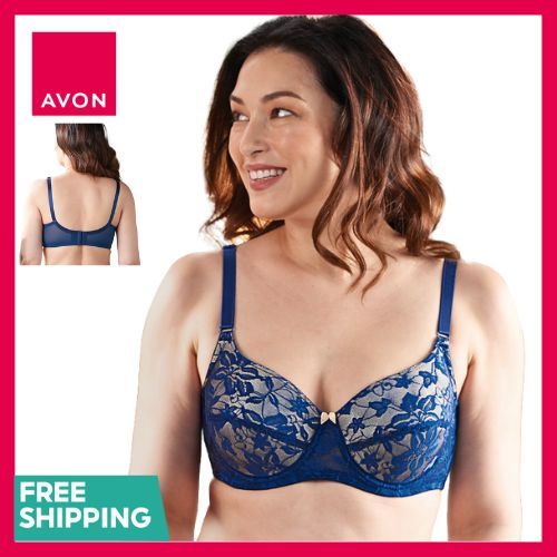 Avon Bra Full Cup Ruth Underwire Lace Bra 3x3 Hook Imperial Blue Underwired Foam Cup Bra with U ...