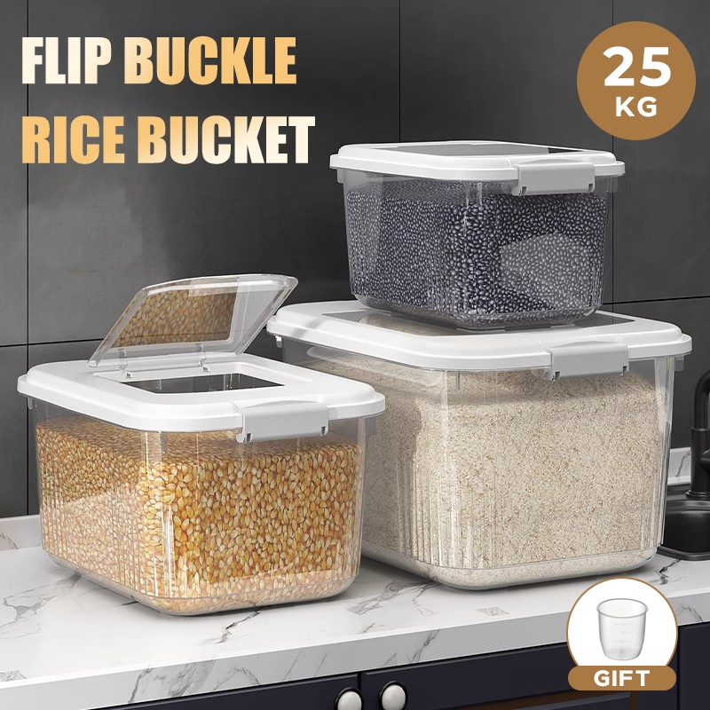 25KG Rice Dispenser Rice Storage Container Rice Measuring Cup and Lid ...