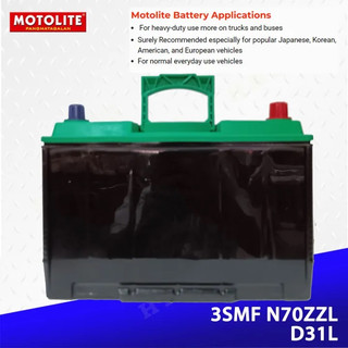 MOTOLITE Excel 3SMF / N70ZZL /D31L Maintenance Free Car Battery with 24 ...