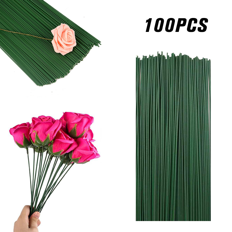 100pcs Floral Wire 40cm Green Bouquet Stem for Artificial Flower Making ...
