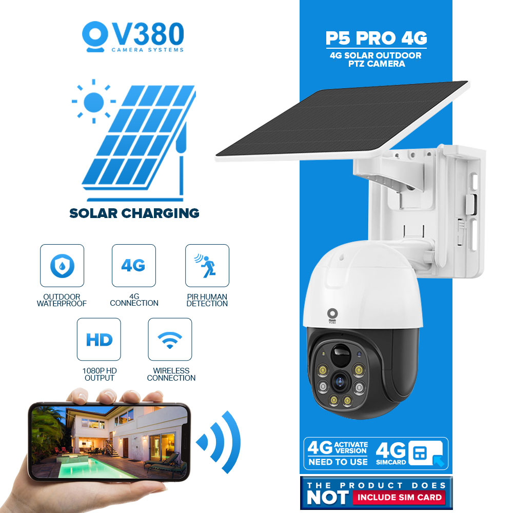 V380 P5 Pro 4G Solar Power 3MP Wireless Outdoor Waterproof PTZ CCTV ...