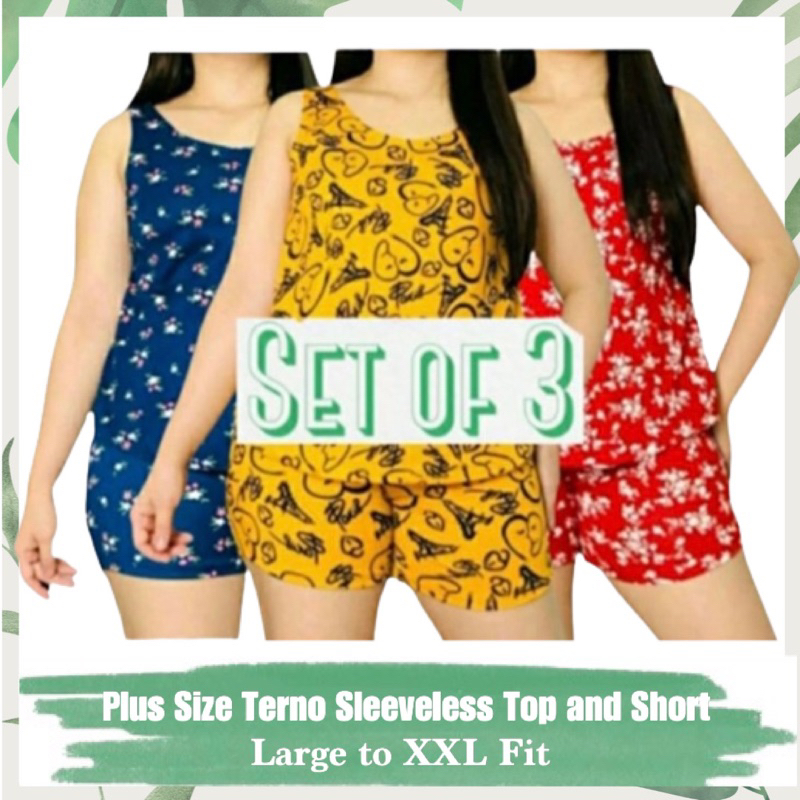 Set of 3- Terno Sleeveless Blouse and Short-Plus Size | Shopee Philippines