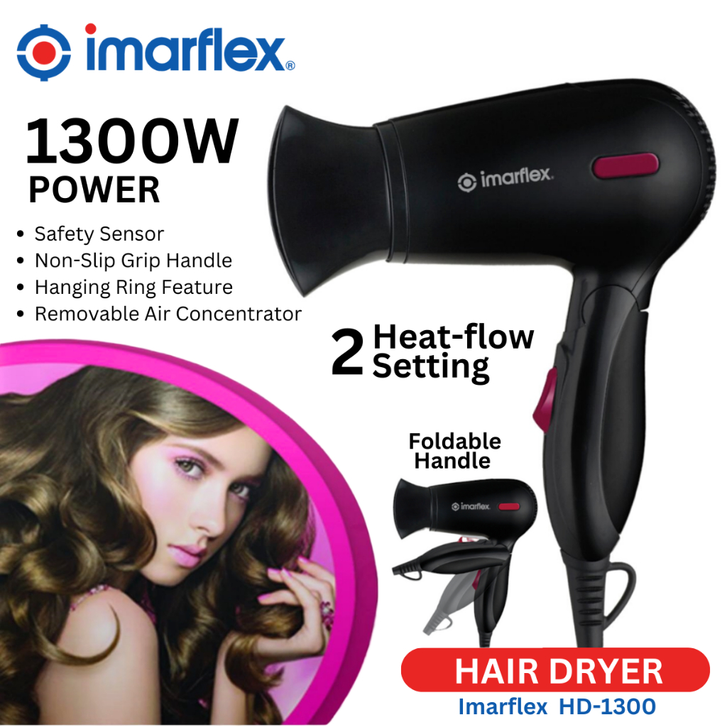 Imarflex Portable Hair Dryer Blower Foldable Black HD-1300 | Shopee ...