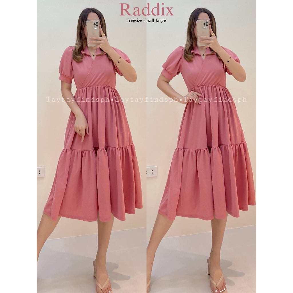 CHELLA COLLAR LAYERED MIDI DRESS | taytayfindsph | Shopee Philippines
