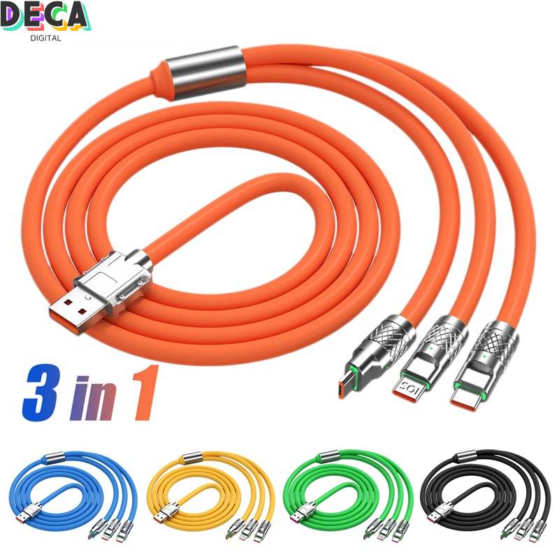 3 In 1 120W Super Fast Charge USB Liquid Silicone Cable Metal 6A Type C ...