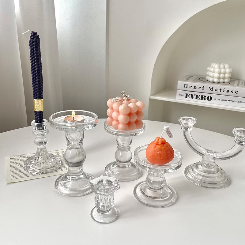 Ins Elegant Glass Candle Holder Pillar Taper & Tealight Candlesticks ...