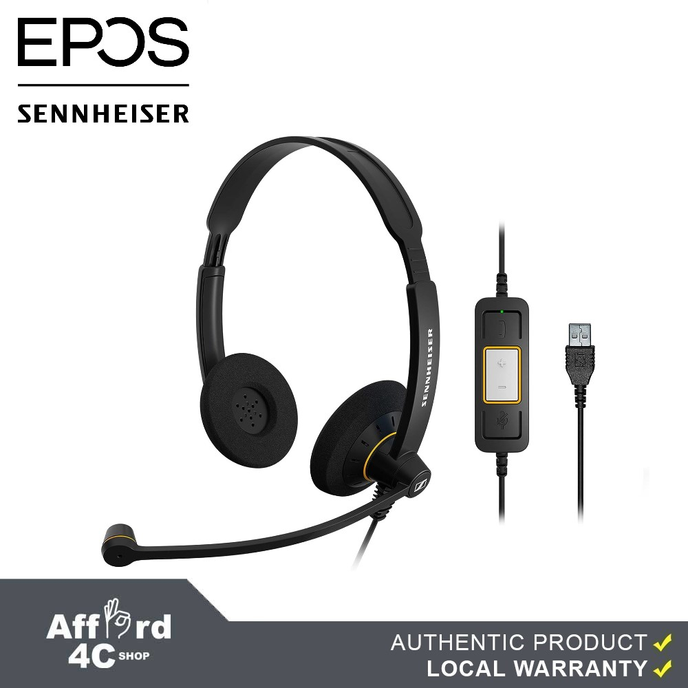 EPOS Sennheiser Consumer Audio SC 60 USB-A Headset ML (504547) with Noise-Cancelling Microphone ...