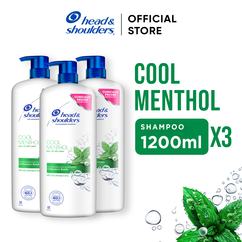 Head & Shoulders Shampoo Anti Dandruff Cool Menthol Hair Care 1200ml ...