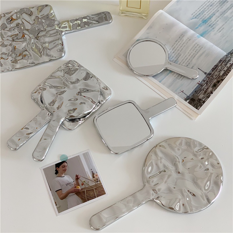 TBM Small Silver Aesthetic Handheld Handy Mirror | Shopee Philippines