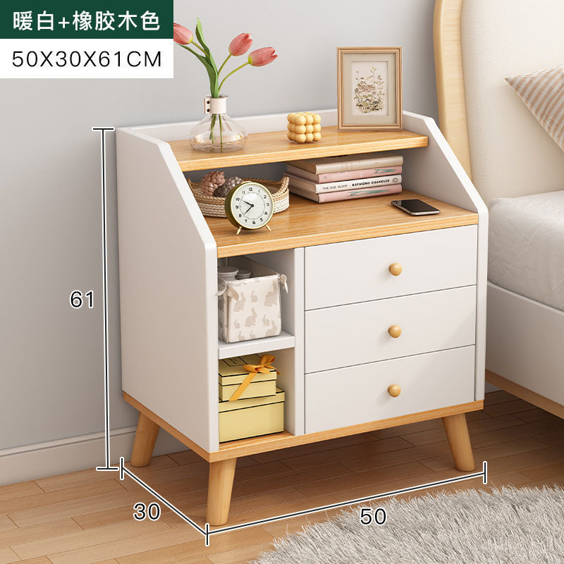 Wooden Bedside Table with Drawer and Desk shelf for Bedroom Bed Table ...