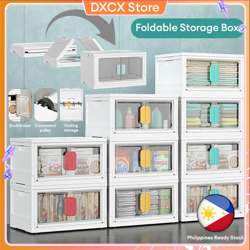 READY STOCK Twin Door Foldable Big Plastic Cabinet Storage Box Front ...