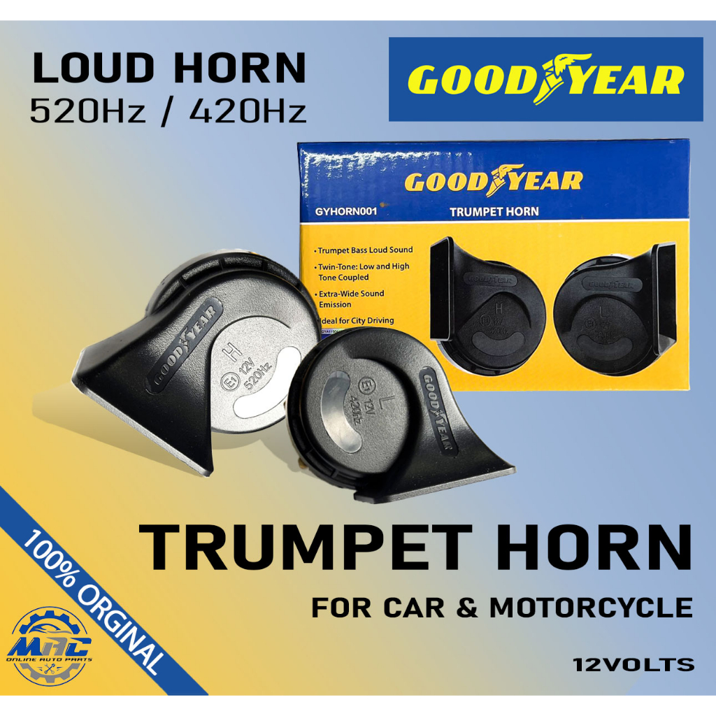 Good Year Trumpet Horn 12V LOUD HORN 520Hz / 420Hz motorcycle and car ...