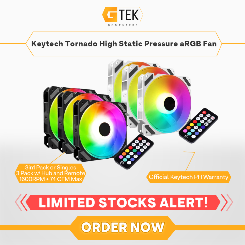 Keytech Tornado High Static Pressure 120mm aRGB Fan 3-in-1 Hub + Remote ...