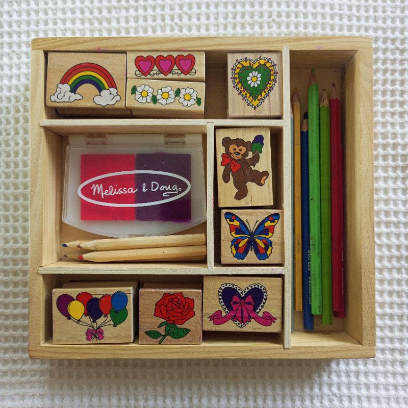 Melissa & Doug Wooden Stamp Set: Friendship - Stamps, Colored Pencils ...