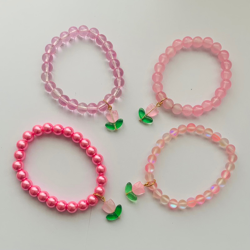 Tulips Pink Stone And Pearl Stretchable Bracelet | Shopee Philippines
