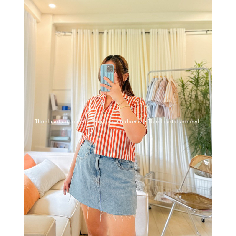 KATE TOP (Semi Crop Button Down Top Pocket Linen Top) | Shopee Philippines