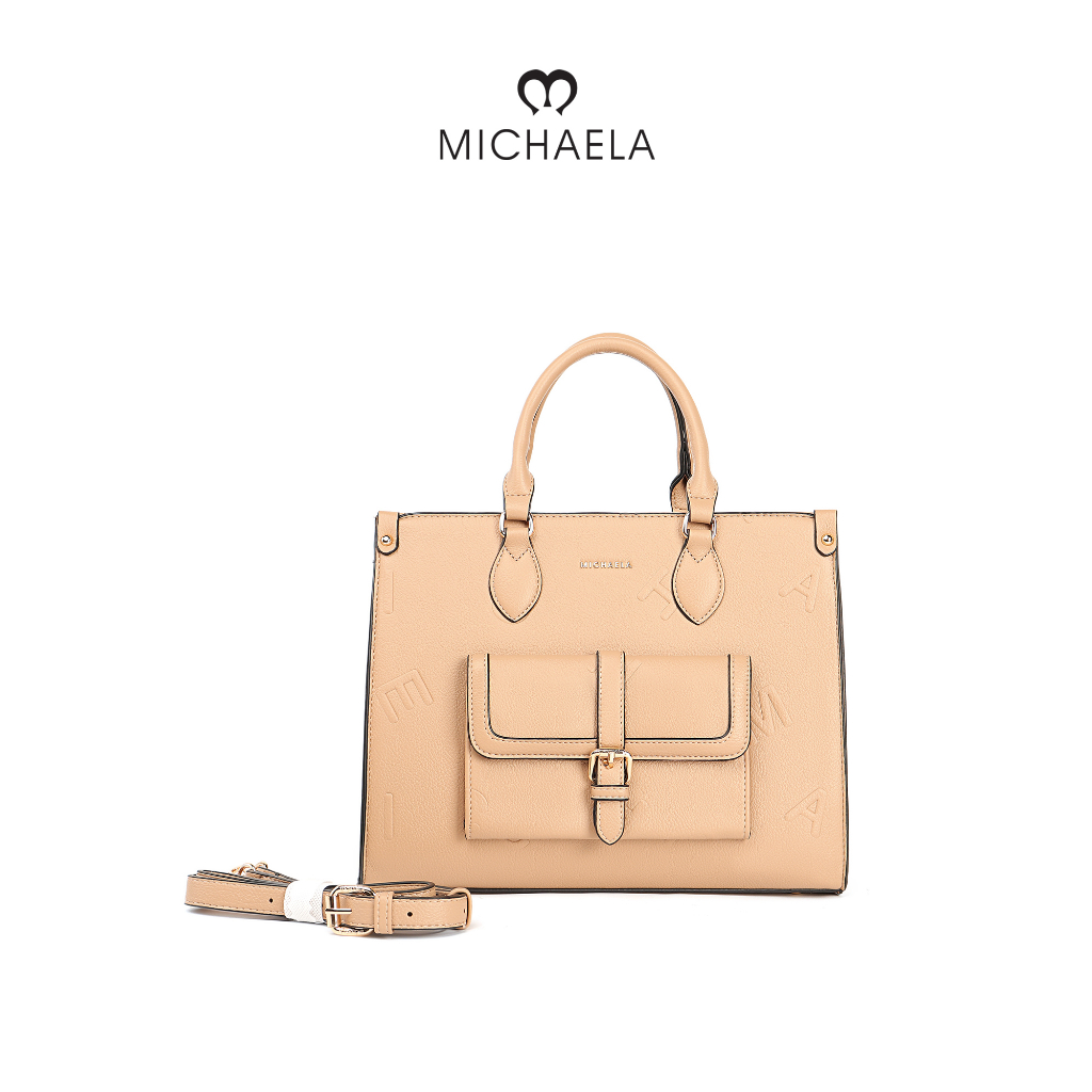MICHAELA 3D Alphabet Embossed Satchel Bag with External Phone Pocket ...