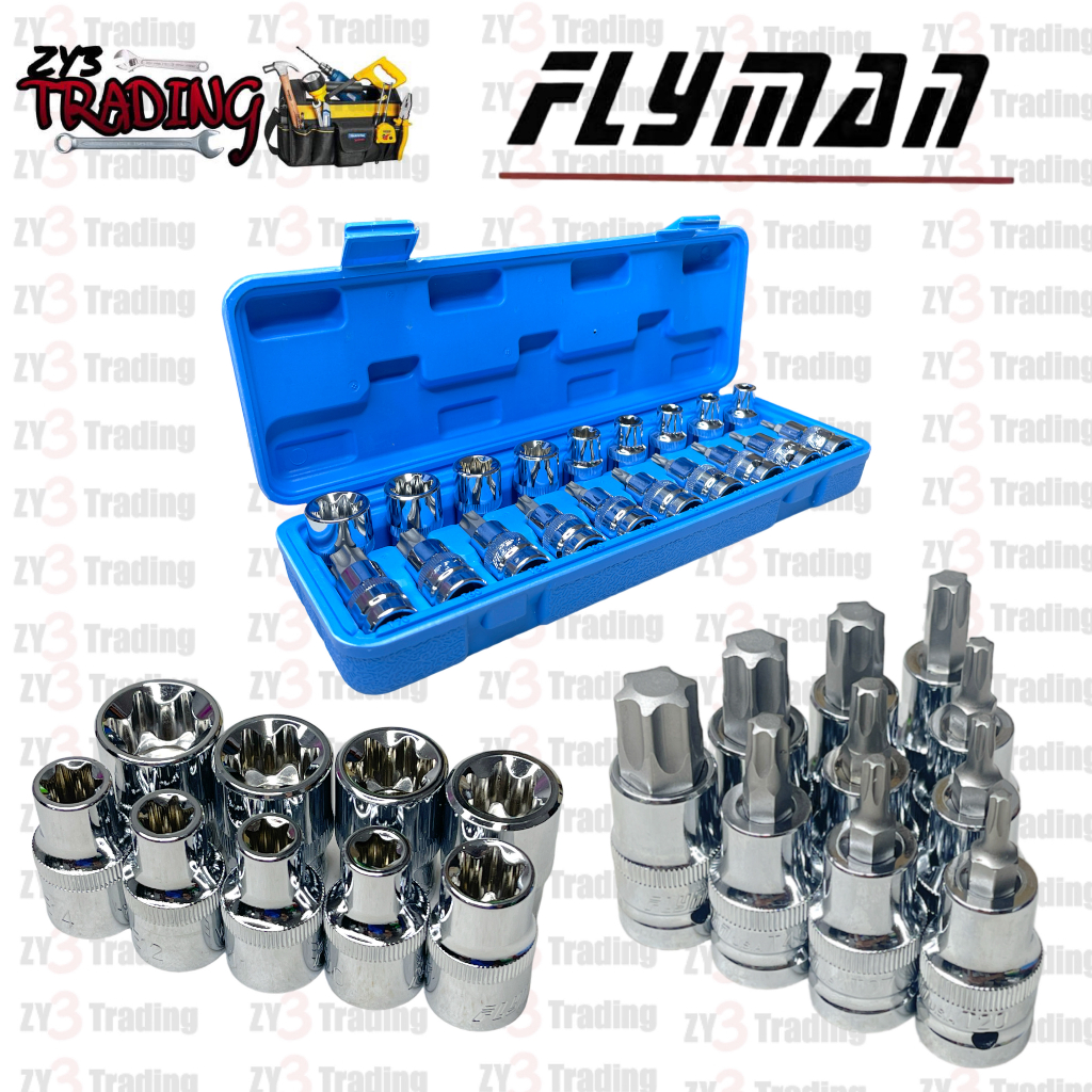 FLYMAN 19Pcs 1/2 Drive E-Type Bits & Socket Set Allen Torx / Socket ...
