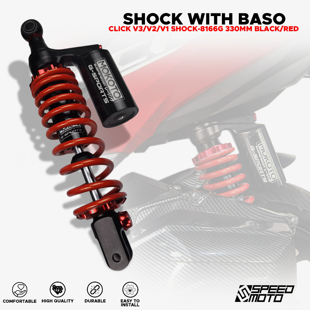 MOKOTO HONDA CLICK V1 V2 V3 REAR SHOCK GAS ABSORBER W/ BASO 330MM GOLD ...