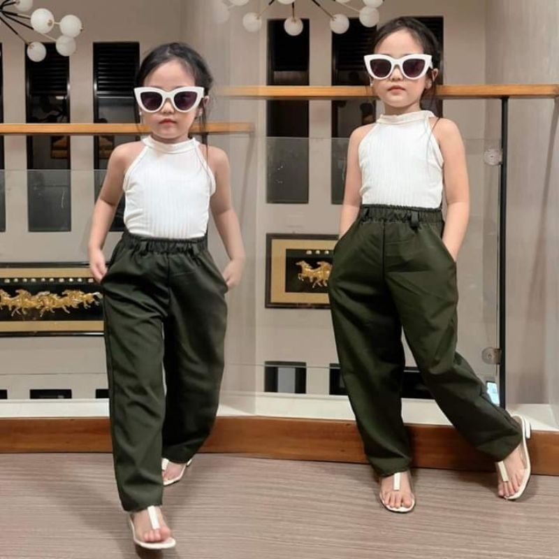 Tank top terno trouser pants for kids 3-5 yrs old (white top) | Shopee ...