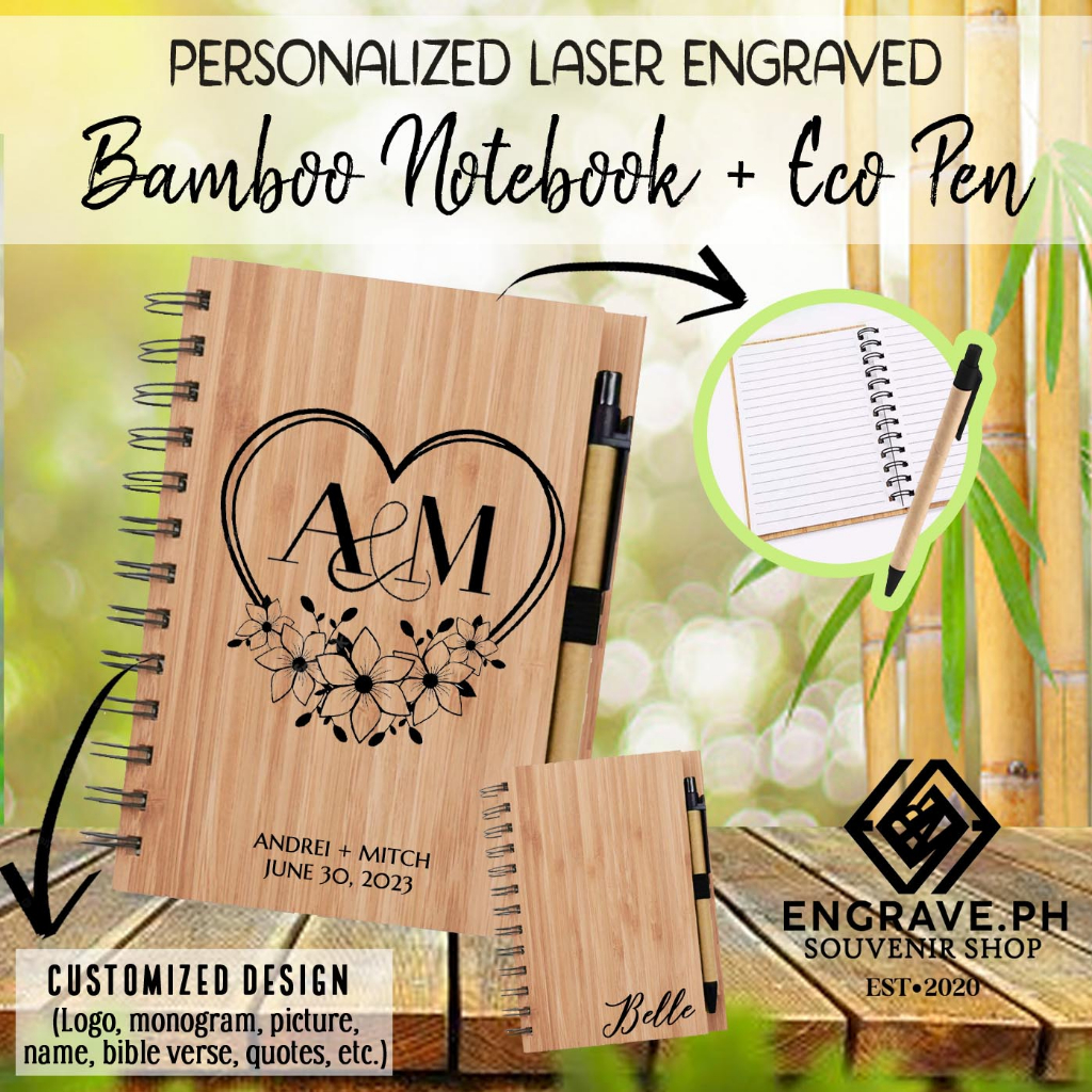 Personalized Bamboo Notebook (FREE LASER ENGRAVED) | Shopee Philippines
