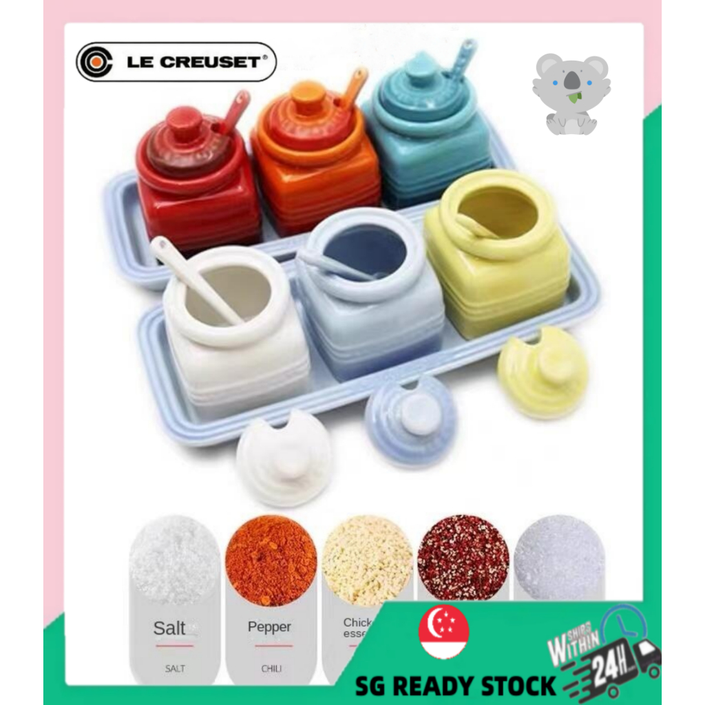 Le Creuset 6.5CM French Ceramic Spice Jar with Spoon Set Kitchen Spice ...