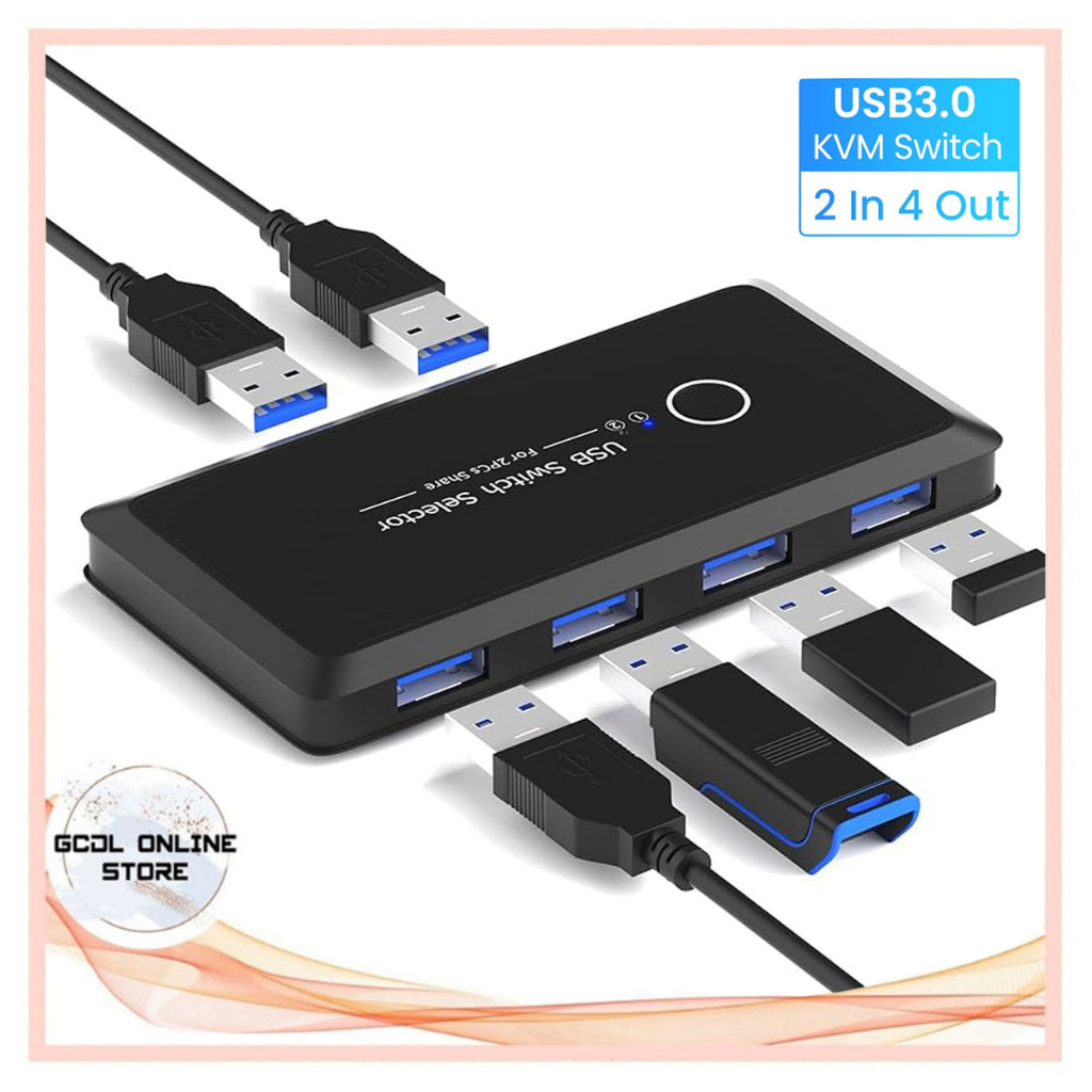 USB 3.0 Switch Selector 4 Port 2 Computers Peripheral Switcher Adapter ...
