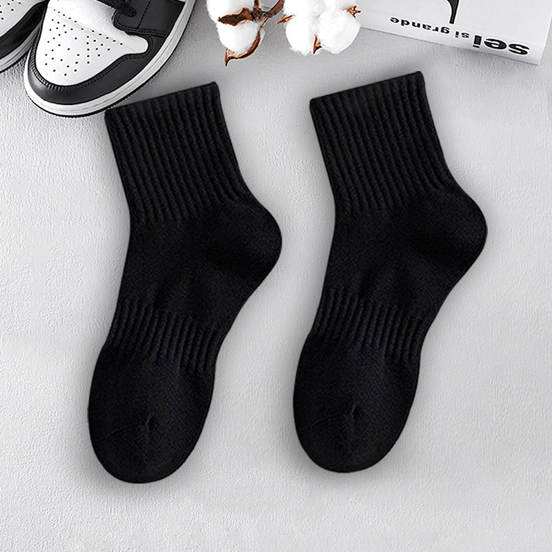 5 Pairs Set Pure Cotton Socks Black White Tricolor Solid Color Low-Mid ...