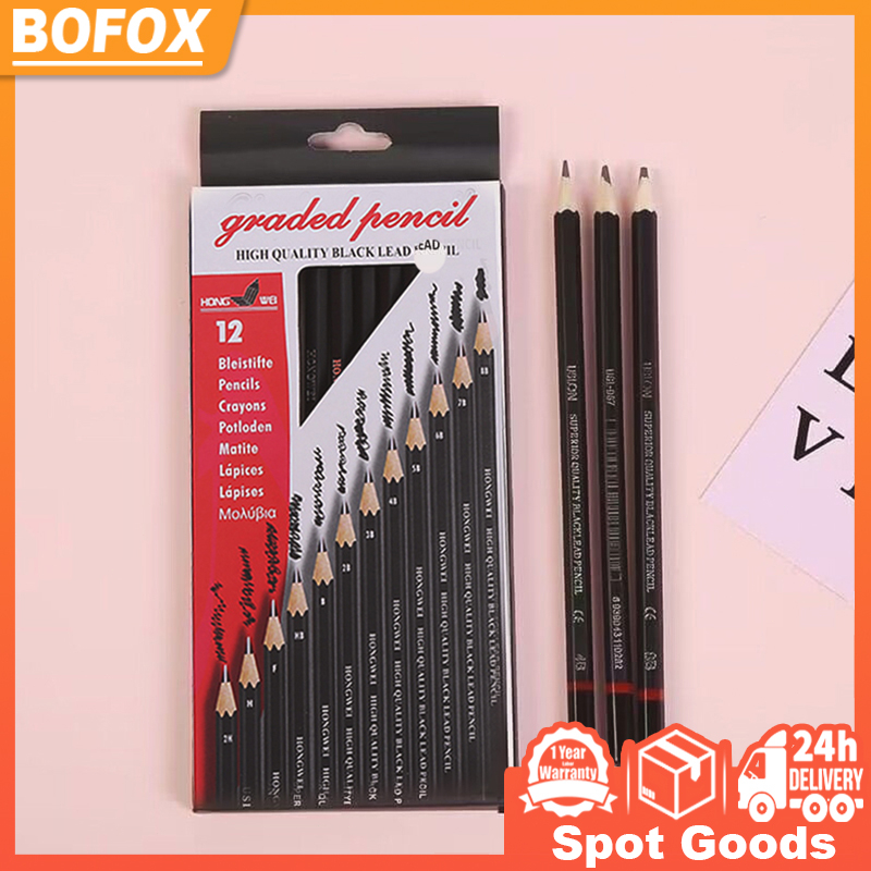 12 Pcs Sketching Pencil Set 2H-8B Set lron Bох Painting Drawing pencils ...