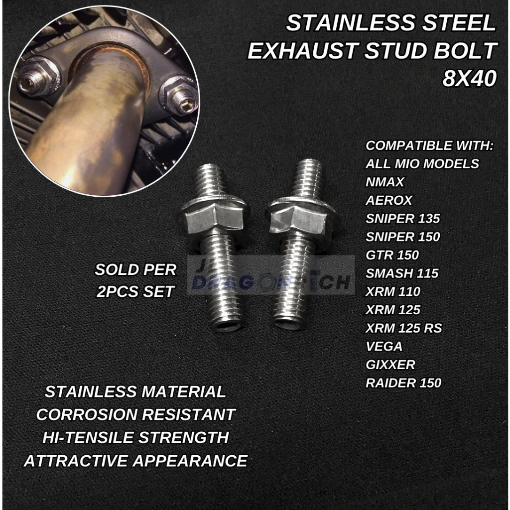 8X40 Exhaust Stud Bolt Stainless Steel 8X40 Hi Tensile Stud Bolt ...