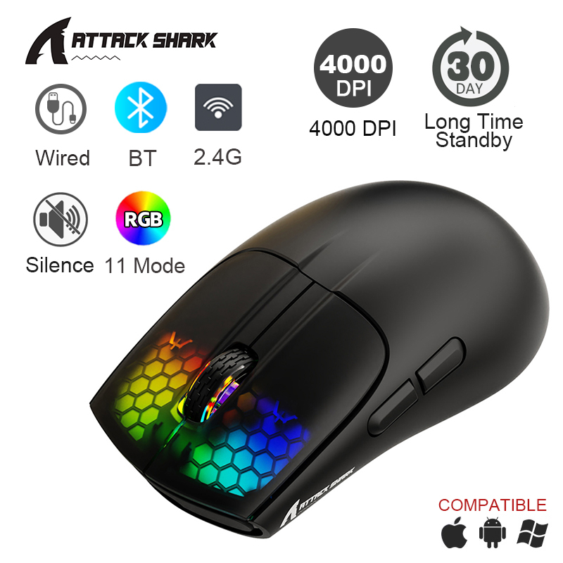 Attack Shark X5 RGB Wireless Mouse Backlit Ultralight 2.4G+BT Recharged ...