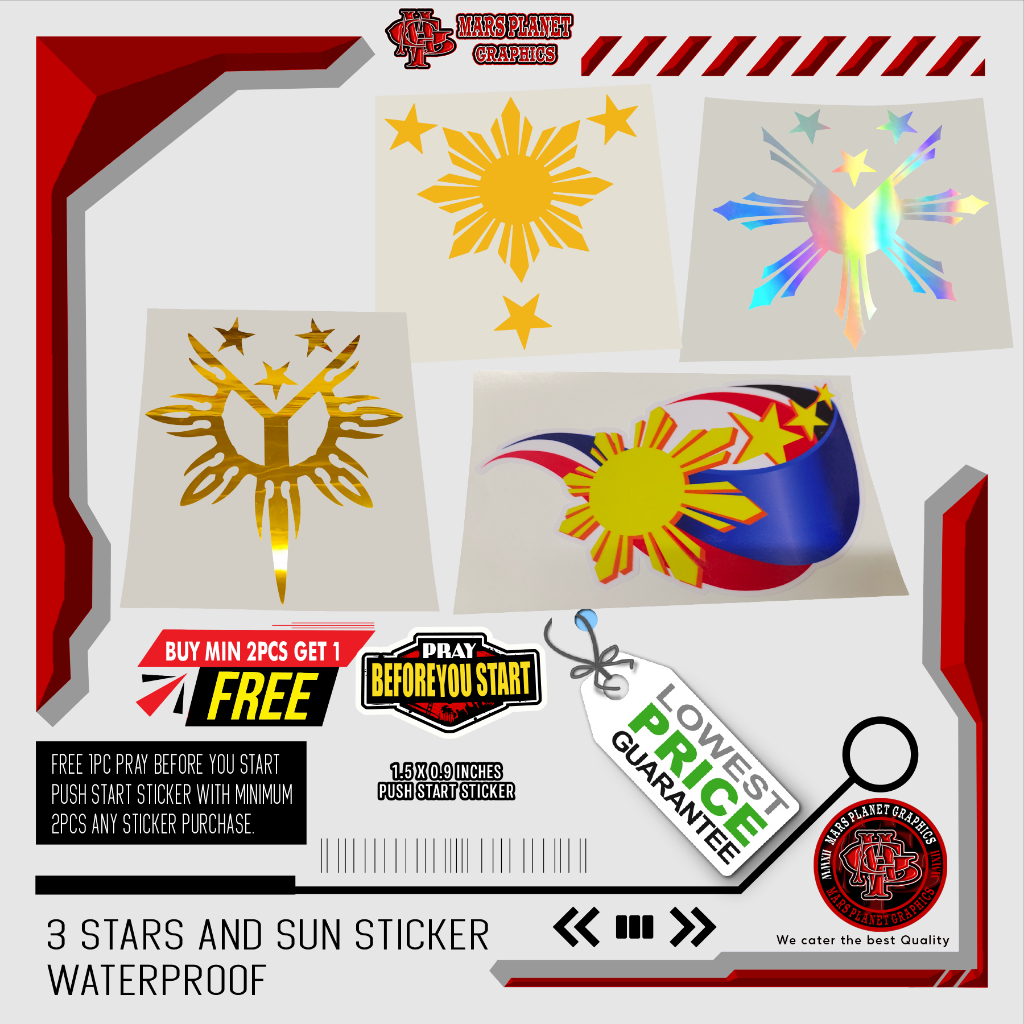 3 Stars and Sun waterproof vinyl sticker | Shopee Philippines
