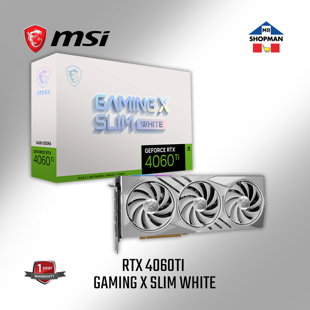 Msi Geforce RTX™ 4060Ti Gaming X Slim White 16Gb Graphics Card GPU ...