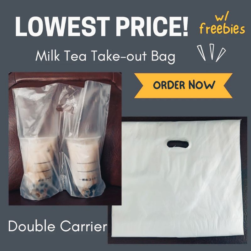 Milk Tea Take-Out Bag Double Carrier | Shopee Philippines