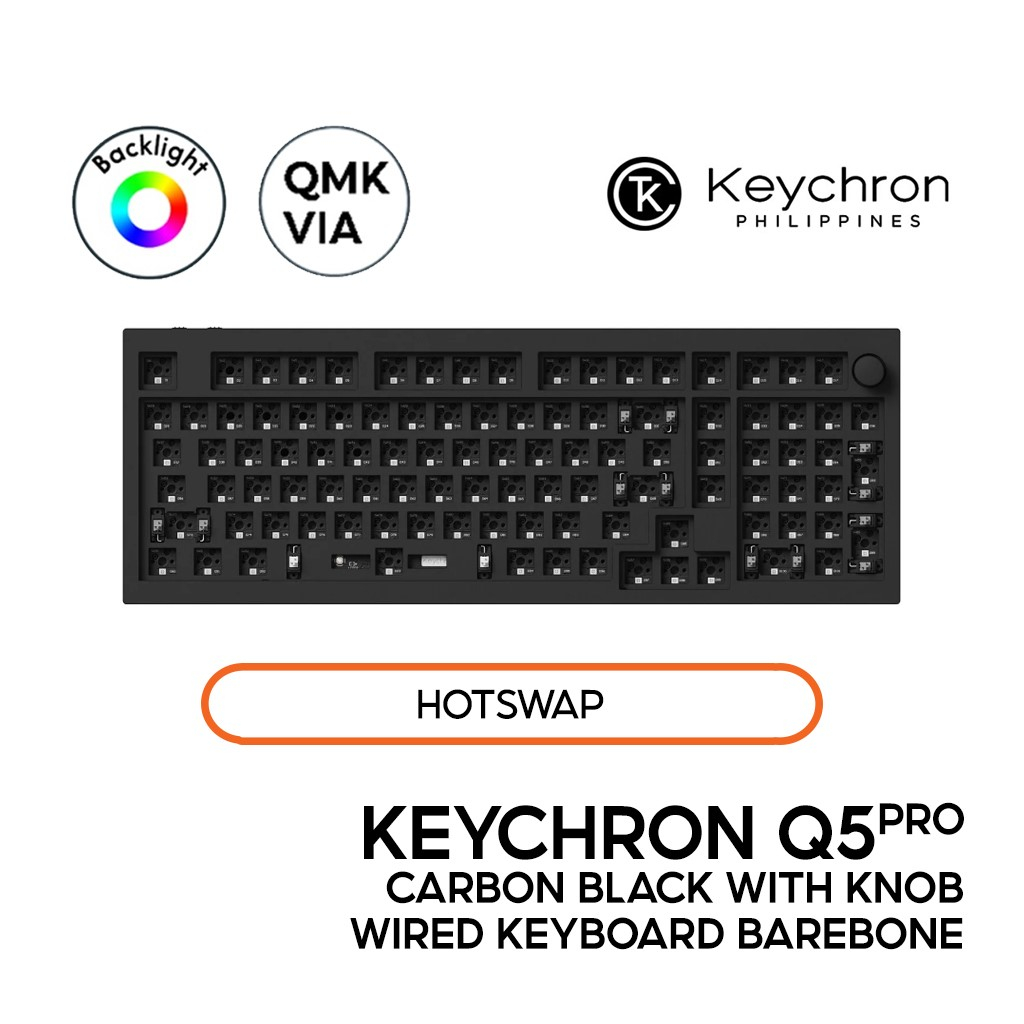 Keychron Q5 Pro Knob QMK Barebone, Carbon Black, 96%, Wired/Bluetooth ...