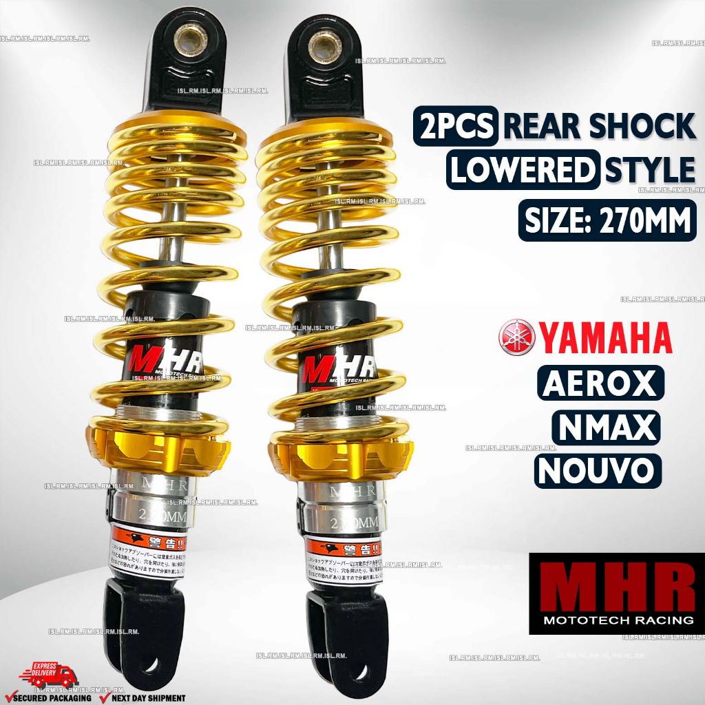 Aerox V1 V2 Nmax V1 V2 Nouvo MHR GOLD 2 pcs Set Rear Shock 270mm ...