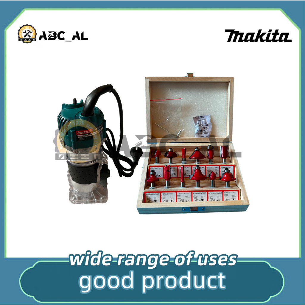 MKT MT3709 Palm wood Router with 12pcs/set Bits Trimmer 530W ...