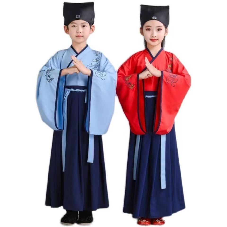 Boys Hanfu For Children Student Scholar Style Hanfu Girls Blue Set ...