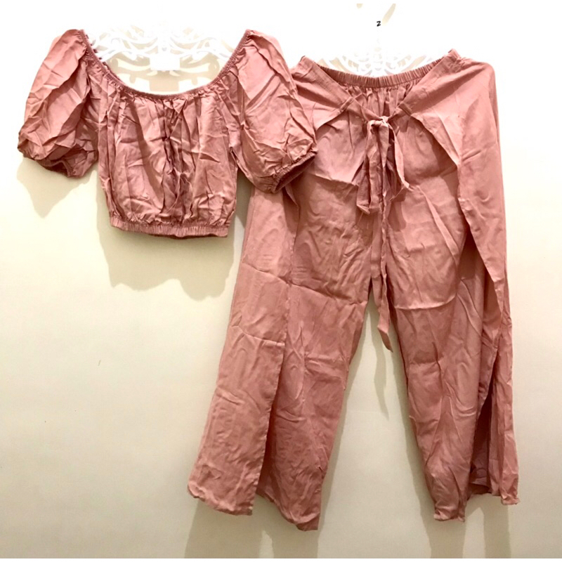 Terno Croptop Overlap square pants | Shopee Philippines