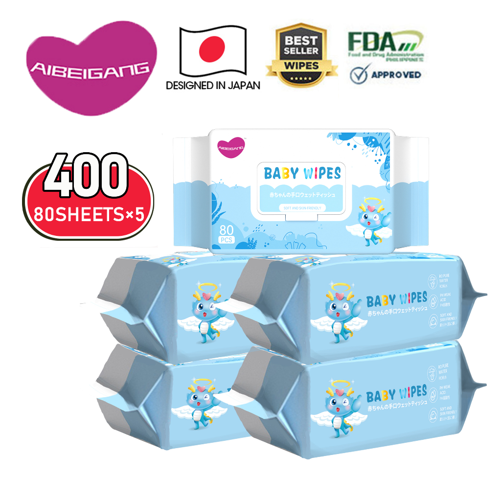 AiBeiGang Baby Wipes 80 Pcs 5 Packs Wet Wipes Antibacterial ...