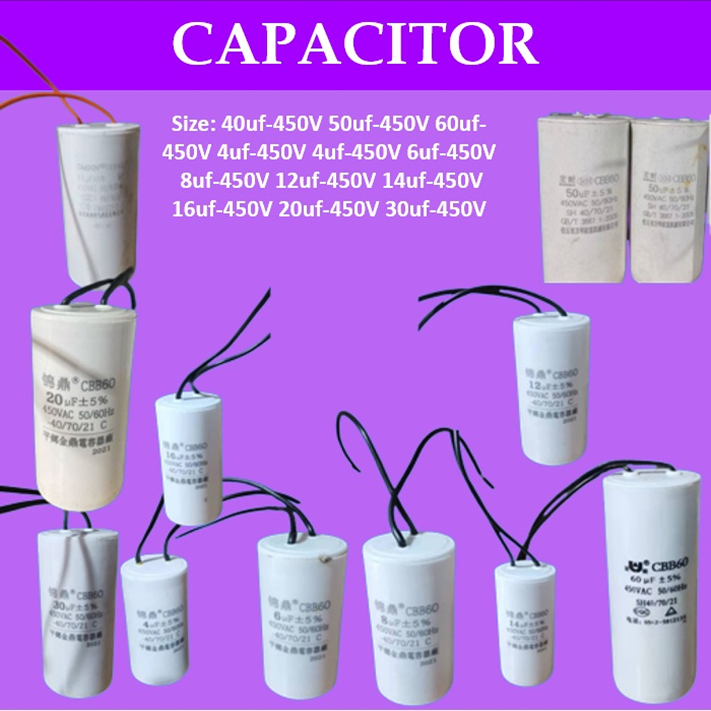 🟨Capacitor 450V 40UF 50UF 60UF --4UF Washing Pump Water Machine Dryer ...